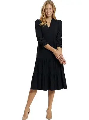 Jude Connally Maggie Tiered Midi Dress With Flutter Smocked Cuff Sleeves - Black