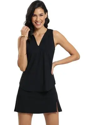 Jude Connally Sleeveless V-neck Shirttail Hem Top In Lightweight Jude Cloth - Black
