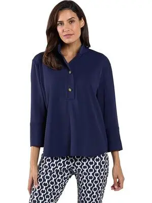 Jude Connally Belinda Top With Stand Collar And Gold Buttons - Navy