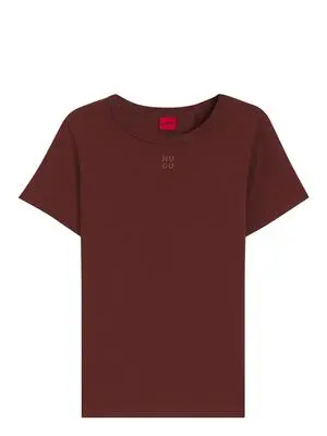 Hugo Regular-fit T-shirt With Stacked-logo Embroidery - Brown