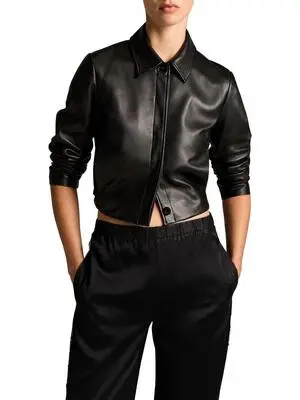 Vince Leather Cropped Jacket - Black