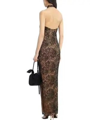 ROTATE BY BIRGER CHRISTENSEN Lace Halterneck Maxi Dress - Black