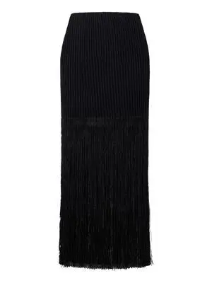 Alaïa Ribbed Fringed Jersey Midi Skirt - Black