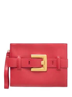 Balmain Anthem Buckled Leather Clutch - Red