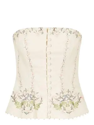 Agua Bendita Tota Anhelo Embellished Linen Corset Top - Neutrals