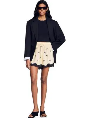Sandro Embroidered Floral Shorts - Vanilla
