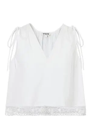 Staud Elena Lace-trimmed Cotton-blend Tank - White