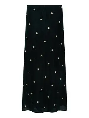 ROSE & NANCY Mila Velvet Embroidered Midi Skirt - Green