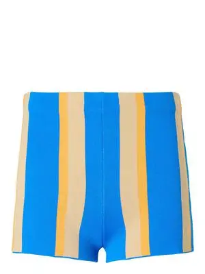 Staud Mare Striped Cotton-jersey Shorts - Blue