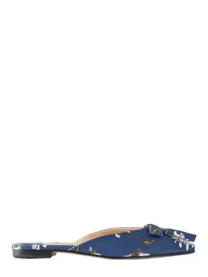 Manolo Blahnik Emilia Wickstead Bow-embellished Floral-print Grosgrain Flats - Blue