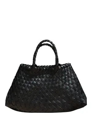 RIMINI Elisabetta Woven Vegan Leather Tote - Black