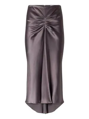 Victoria Beckham Ruched Satin Midi Skirt - Gray