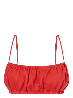 Staud Fiore Linen Cropped Top - Red