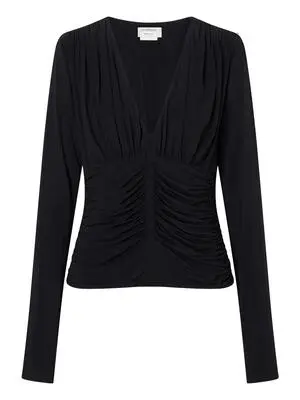 Sportmax Jersey Ruched Plunge Neck Blouse - Black