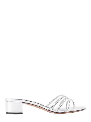 AQUAZZURA Sensation 35 Embellished Metallic Leather Mule - Silver