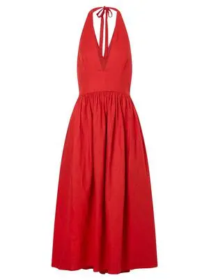 Staud Grazia Linen Midi Dress - Red