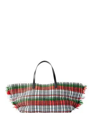 Staud Christos Raffia Fringed Tote - Red