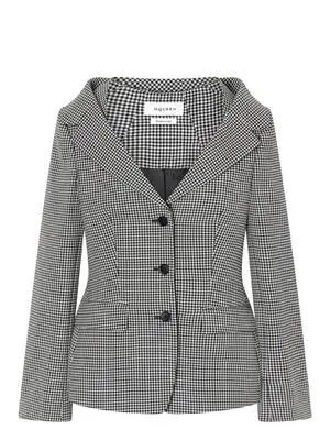 Alexander McQueen Gingham Wool Blazer With Exaggerated Lapels Gray