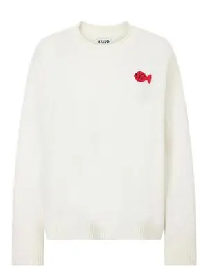 Staud Giada Logo-embroidered Cotton-blend Sweater - Neutrals