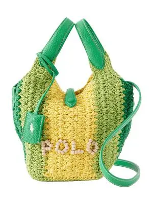 Polo Ralph Lauren Crocheted Bucket Bag With Leather Trim And Beaded Logo - Green