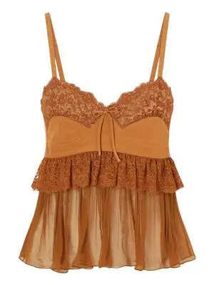 Chloé Lace-trimmed Silk Crepe Tank - Brown