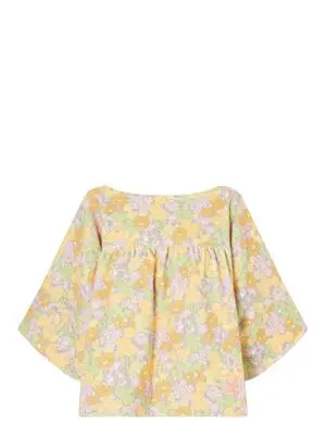Chloé Floral Cotton Tunic With Bell Sleeves - Yellow