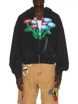 VANDYTHEPINK Spray Flower Full Zip Hoodie - Black
