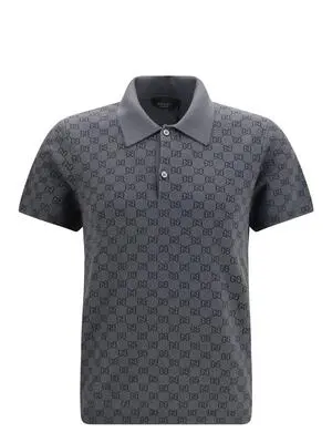 Gucci Gg Jacquard Wool And Silk Polo Shirt Ale - Grey