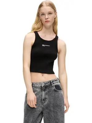 KL JEANS Jeans Ribbed Knit Cropped Tank Top - Black