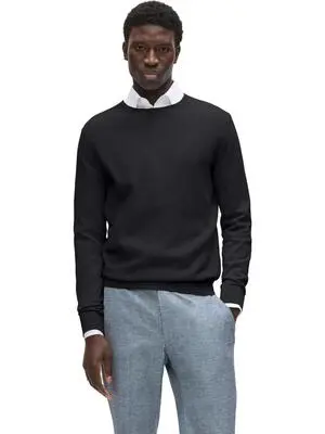 Karl Lagerfeld Crewneck Sweater With Patterned Design And Striped Edges - Black
