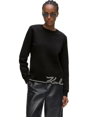 KARL LAGERFELD Karl Lagerfeld Signature Faux-Pearl Hem Sweatshirt