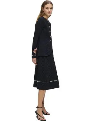 Karl Lagerfeld Faux-pearl Embellished Knit Midi Skirt - Black