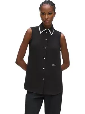 Karl Lagerfeld Sleeveless Blouse With Contrasting Piping - Black