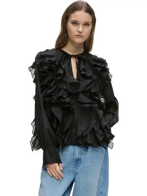 Karl Lagerfeld Organza Ruffle Blouse - Black