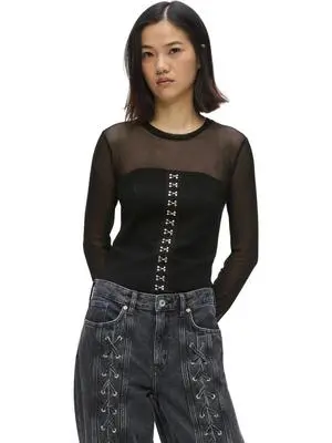 KL JEANS Jeans Mesh Corset Top - Black