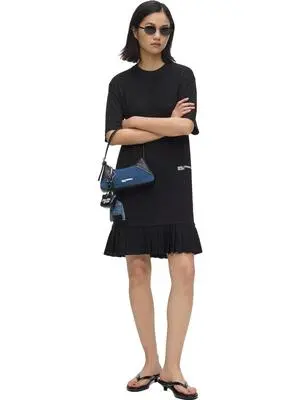 KL JEANS Jeans Organic Cotton T-shirt Dress With Pleated Hem - Black