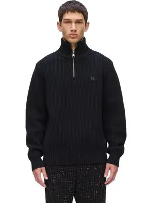 Karl Lagerfeld Half-zip Turtleneck Sweater In Lambswool - Black