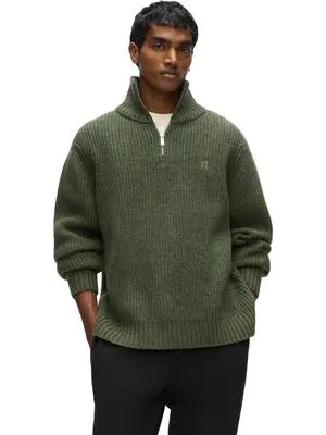 Karl Lagerfeld Half-zip Turtleneck Sweater In Lambswool - Thyme