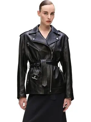 Karl Lagerfeld Leather Oversized Jacket - Black