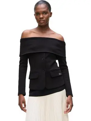 Karl Lagerfeld Off-shoulder Sweatshirt With Embroidered Logo - Black
