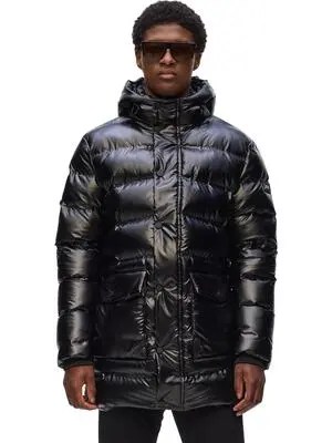 Karl Lagerfeld Glossy Puffer Jacket With Hood - Black