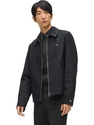 Karl Lagerfeld Studded Collar Zip-up Jacket - Black