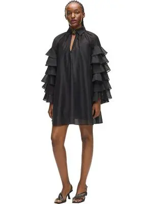 Karl Lagerfeld Ruffled Sleeves Sheer Tencel Dress - Black