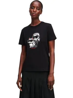 Karl Lagerfeld Ikon Karl & Choupette Organic Cotton T-shirt - Black