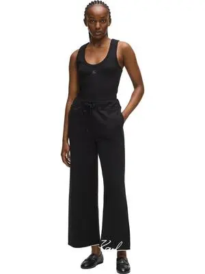 Karl Lagerfeld Signature Hem Relaxed Wide-leg Sweatpants - Black