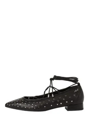 Karl Lagerfeld Kerrie Ballerina Lace Flats With Stud Embellishments - Black/silver
