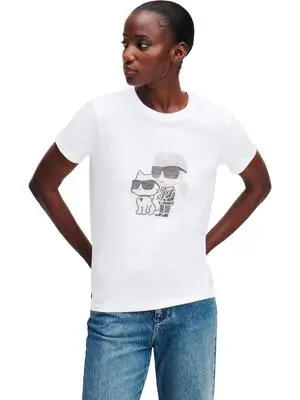 Karl Lagerfeld Ikon Karl & Choupette Rhinestone T-shirt - White