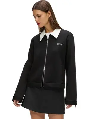 Karl Lagerfeld Signature Logo Zip-up Sweatshirt - White/black