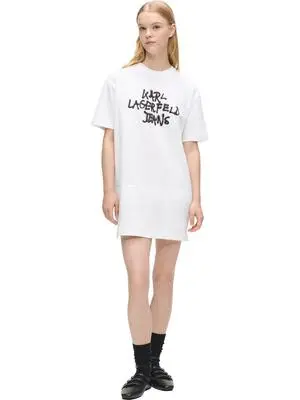 KL JEANS Jeans Graffiti Logo T-shirt Dress - White