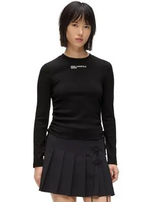 KL JEANS Jeans Ribbed Ruched Long Sleeve Top - Black